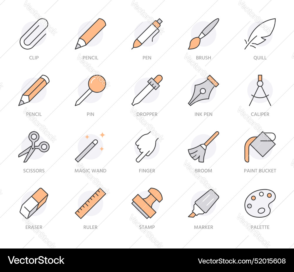 Drawing tools line icons set pen pencil Royalty Free Vector