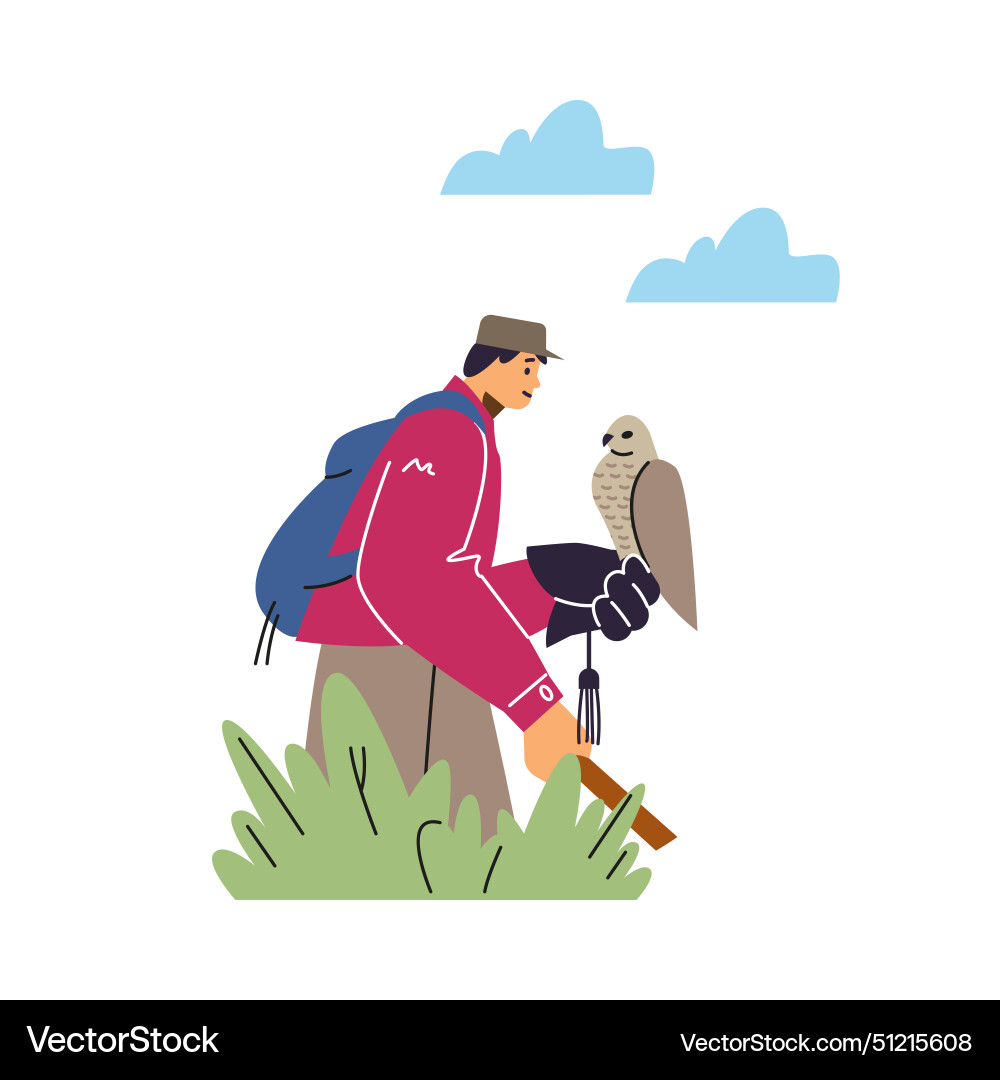 Falconry of man with bird Royalty Free Vector Image