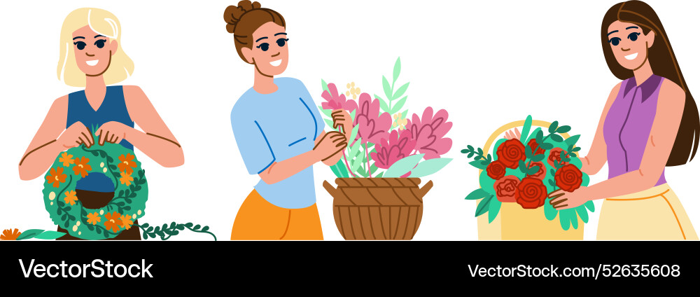 Florist making flower arrangements Royalty Free Vector Image
