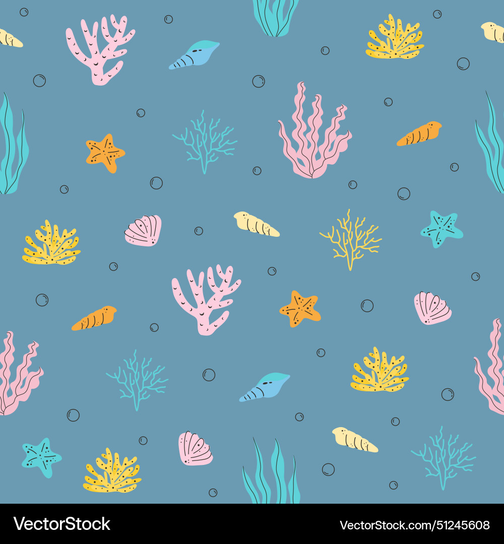 Marine pattern with corals and seaweed or algae Vector Image