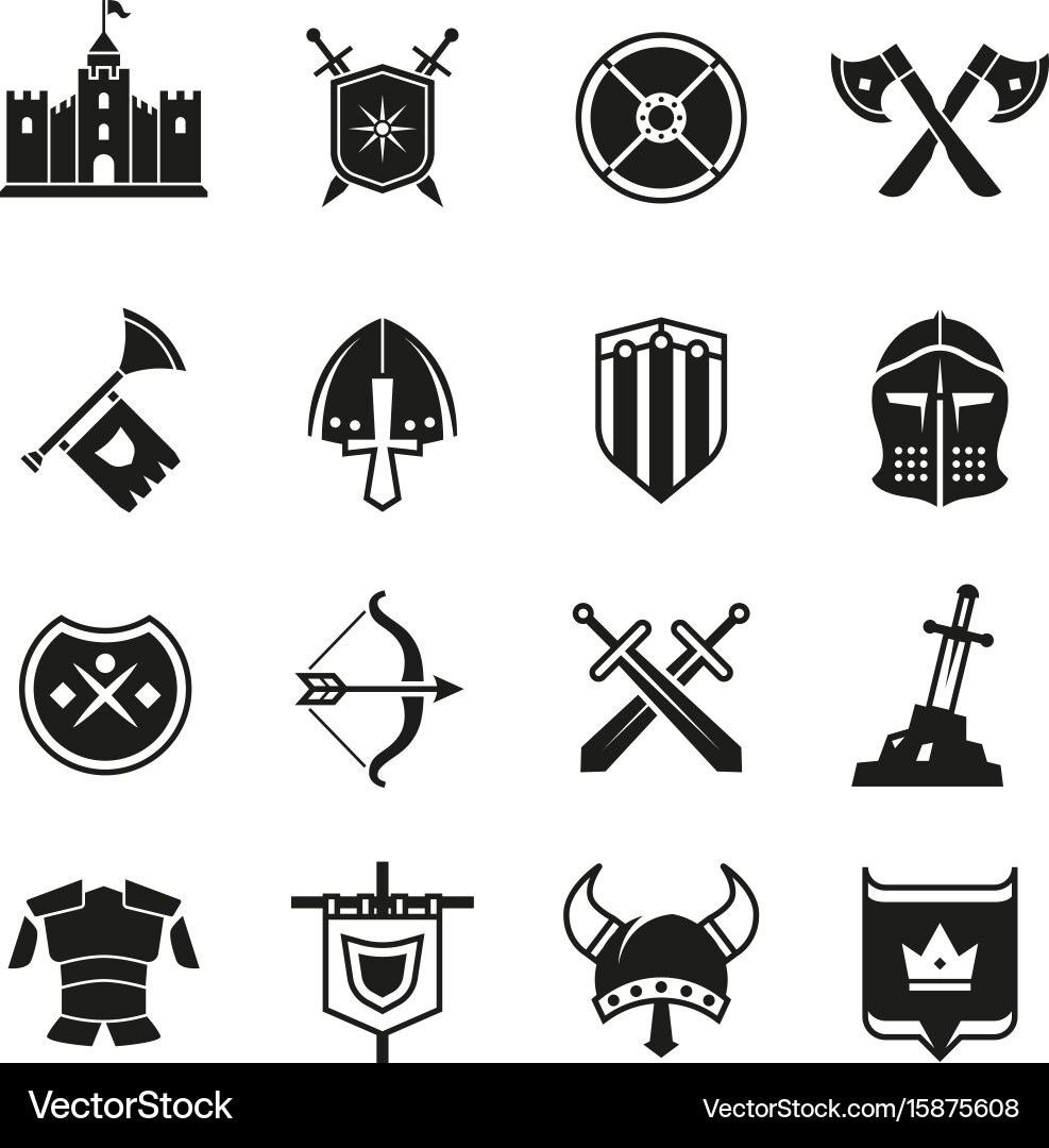 Medieval warriors shield and sword icons Vector Image