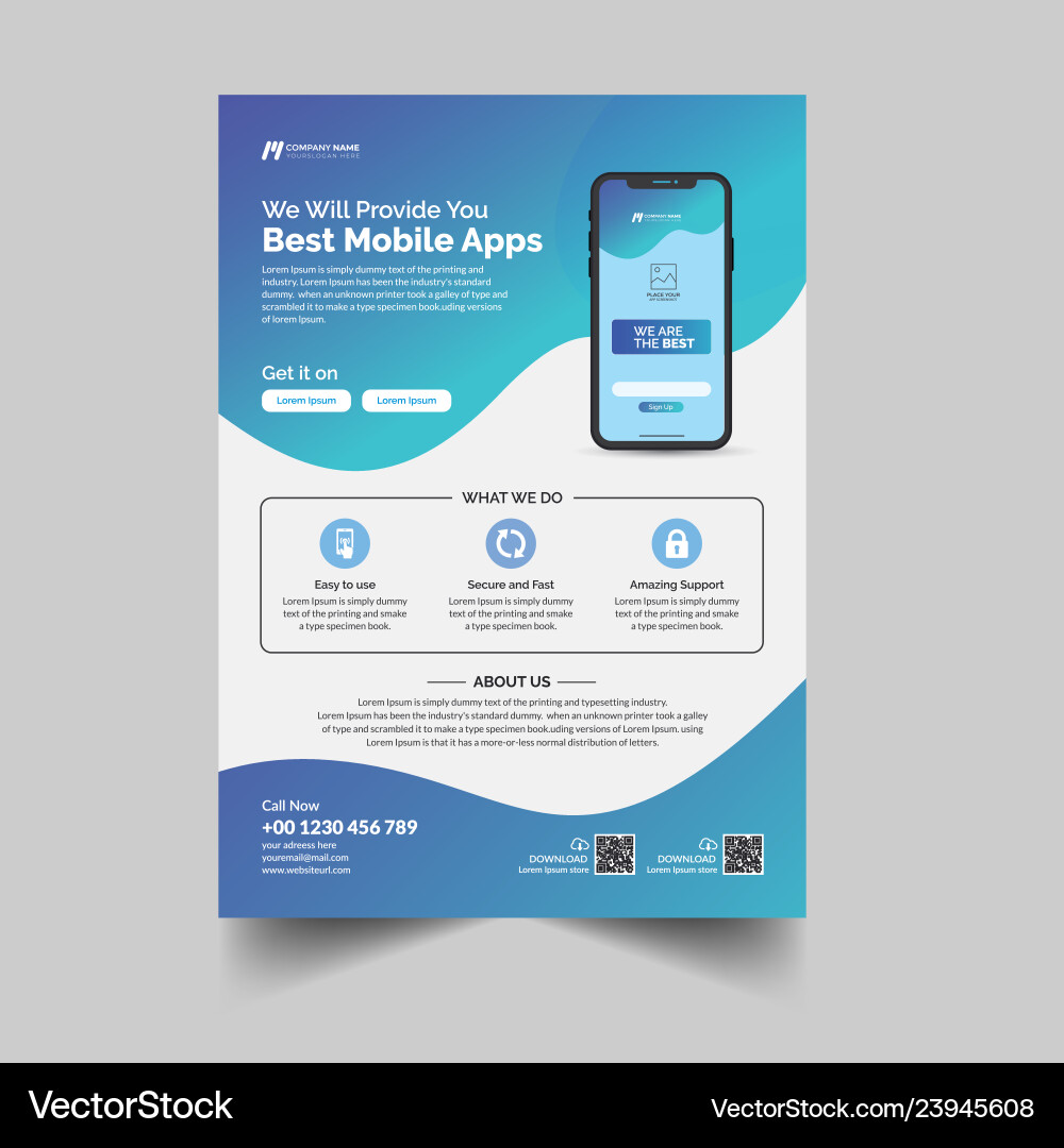 Mobile app advertisement flyer template Royalty Free Vector