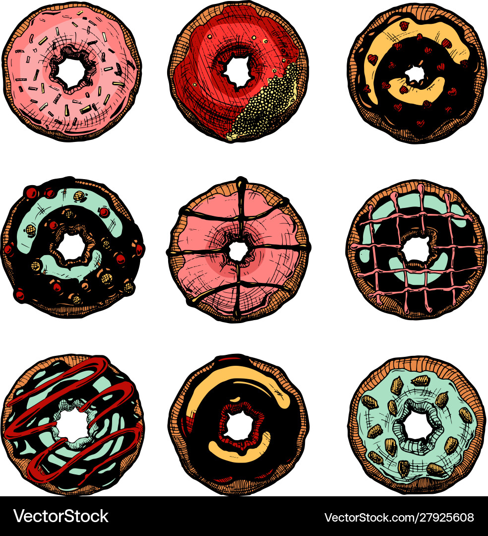Set doughnuts Royalty Free Vector Image - VectorStock