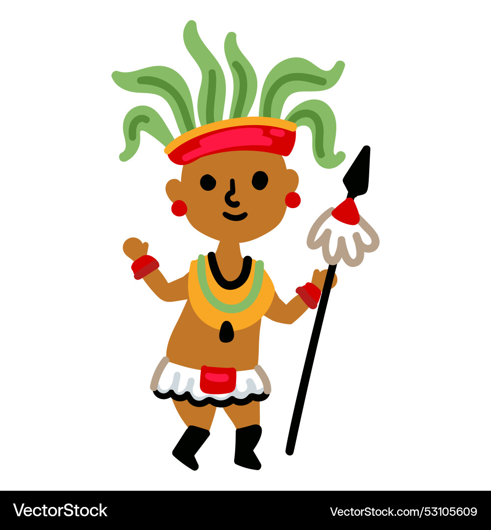 Cartoon maya man bright color Royalty Free Vector Image