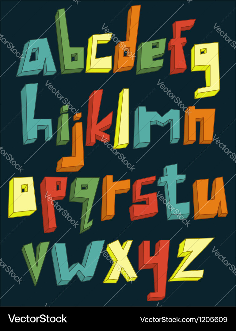Colorful 3d lower case alphabet Royalty Free Vector Image