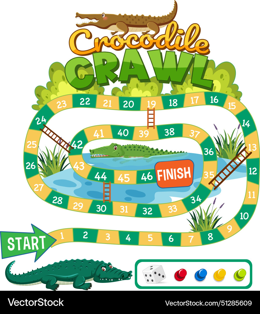 Colorful children board game with crocodile theme Vector Image
