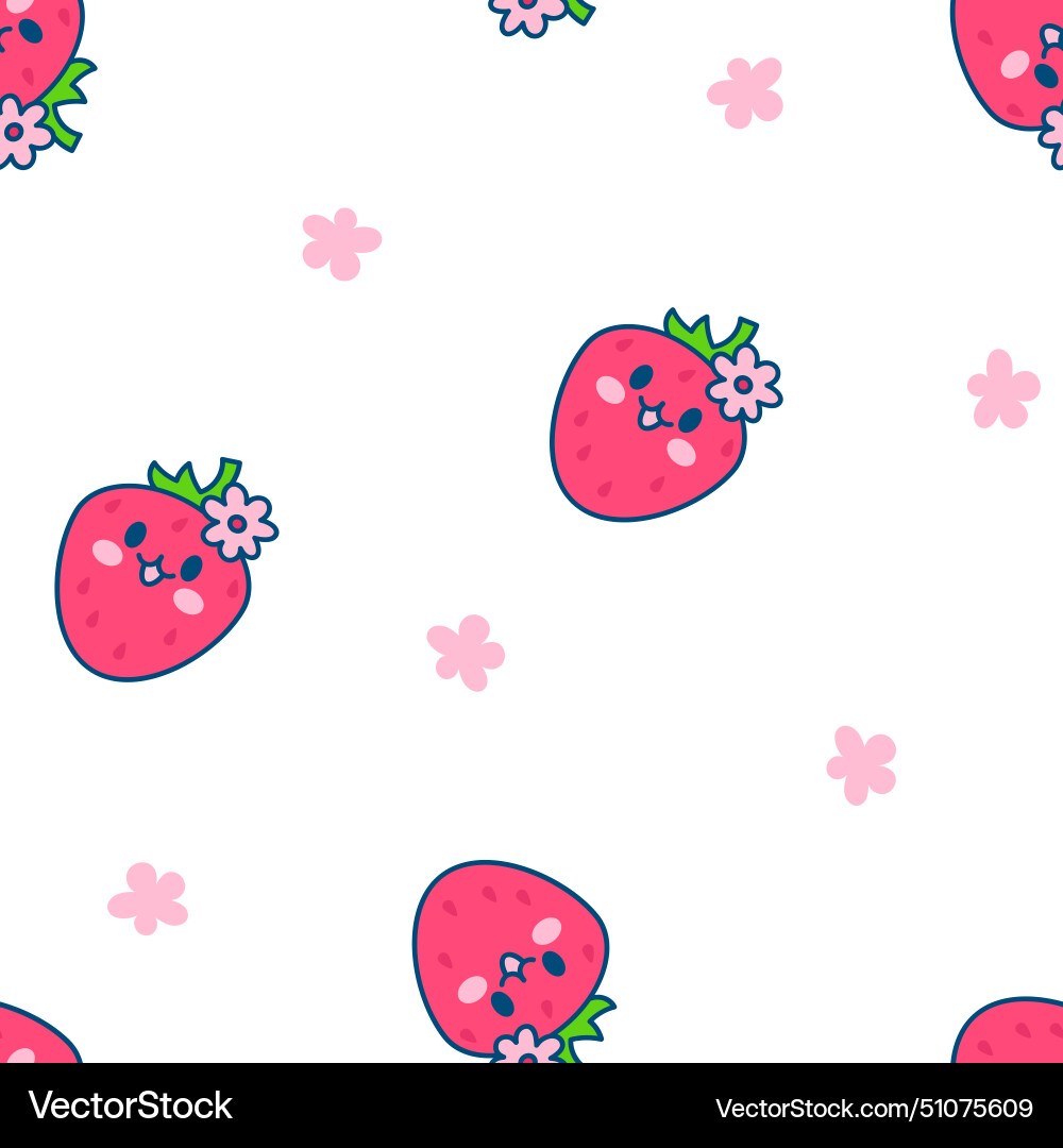 Cute happy strawberry seamless pattern Royalty Free Vector