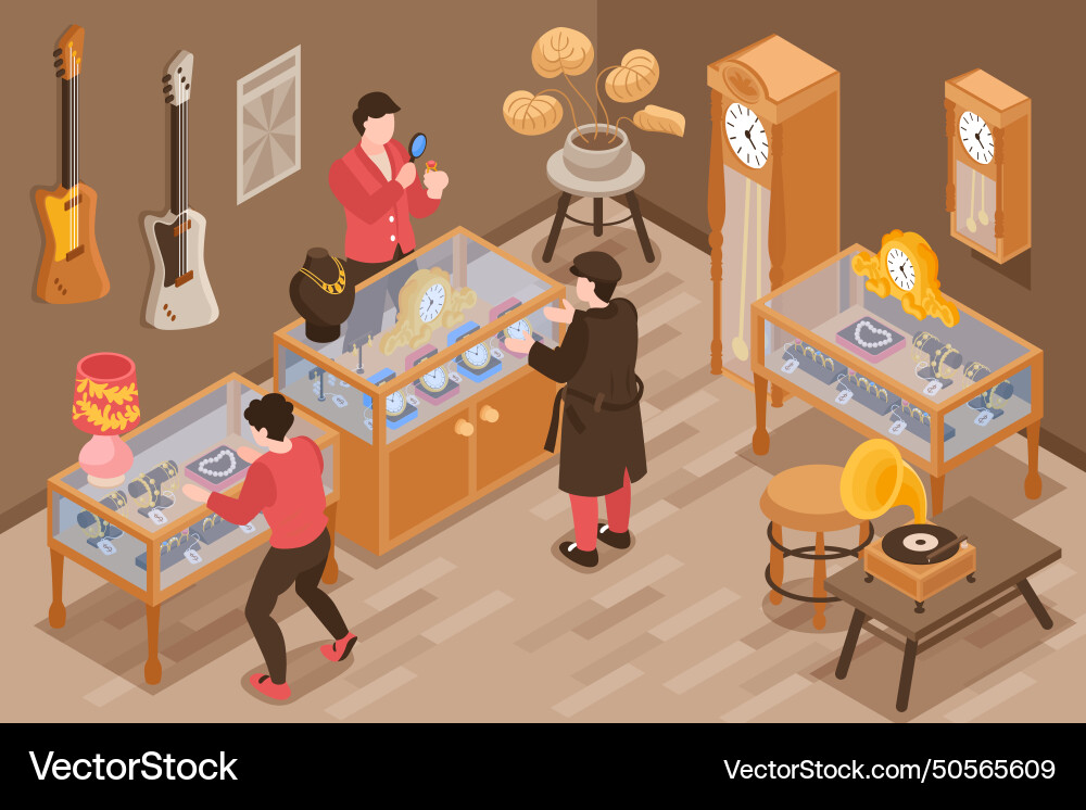 Pawn shop isometric background Royalty Free Vector Image