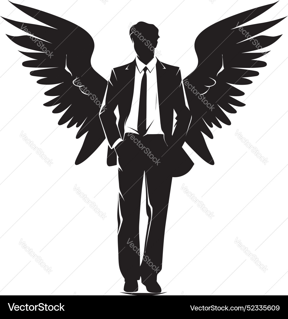 Pristine portfolios black angel emblem Royalty Free Vector