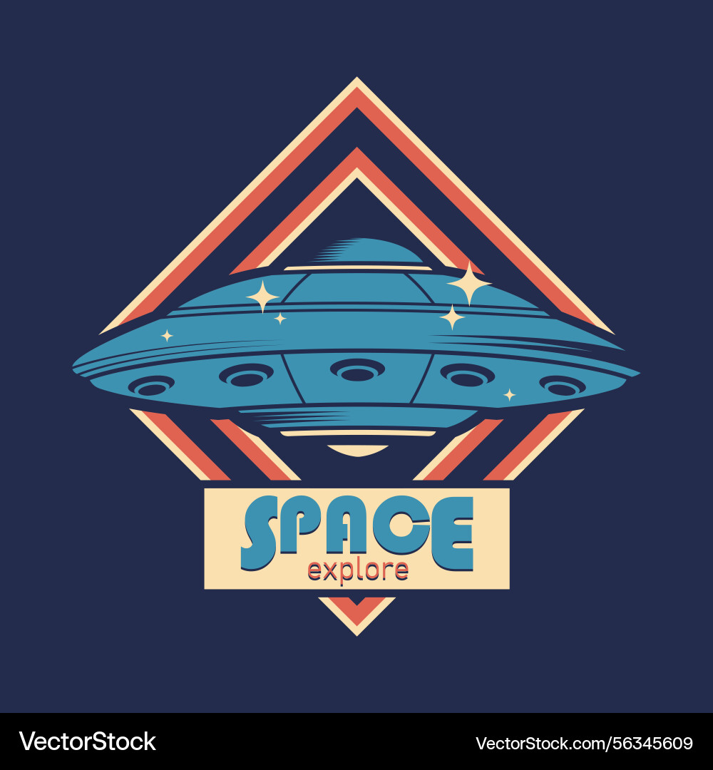 Space label with flying saucer or ufo Royalty Free Vector