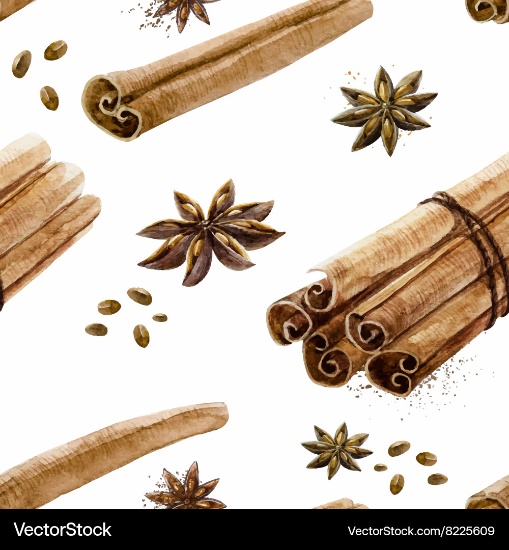 Watercolor spice pattern Royalty Free Vector Image