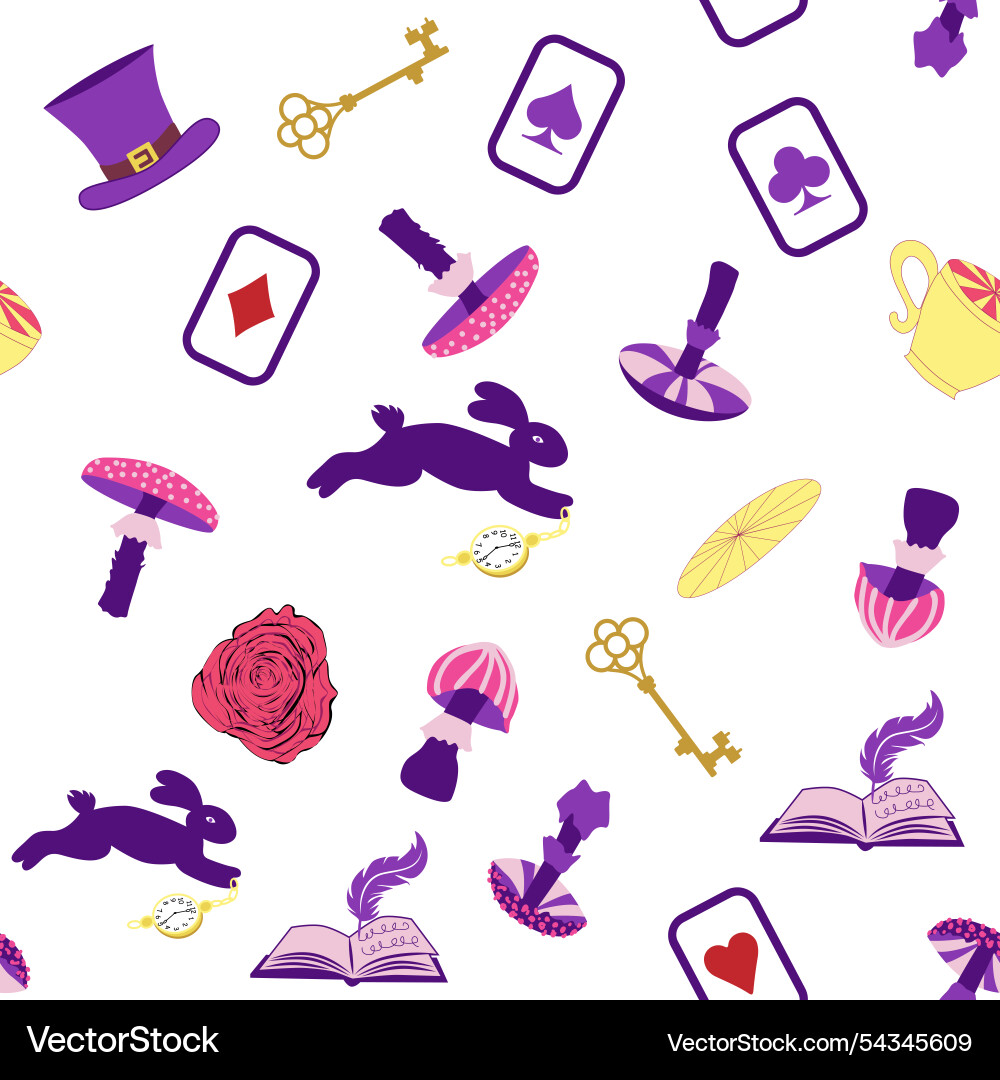 Wonderland pattern elements rabbit cheshire cat Vector Image