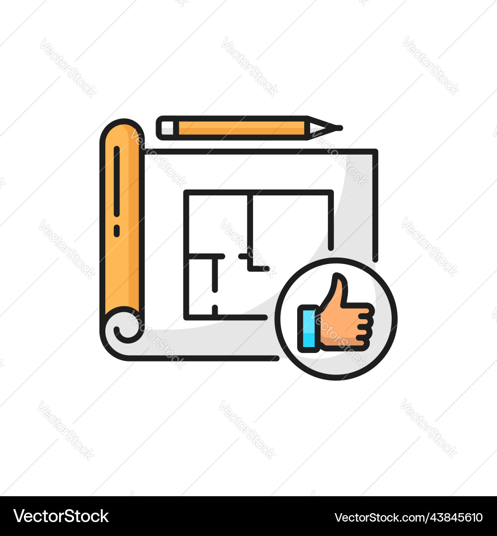 Architect plan on paper pencil and approved draft Vector Image