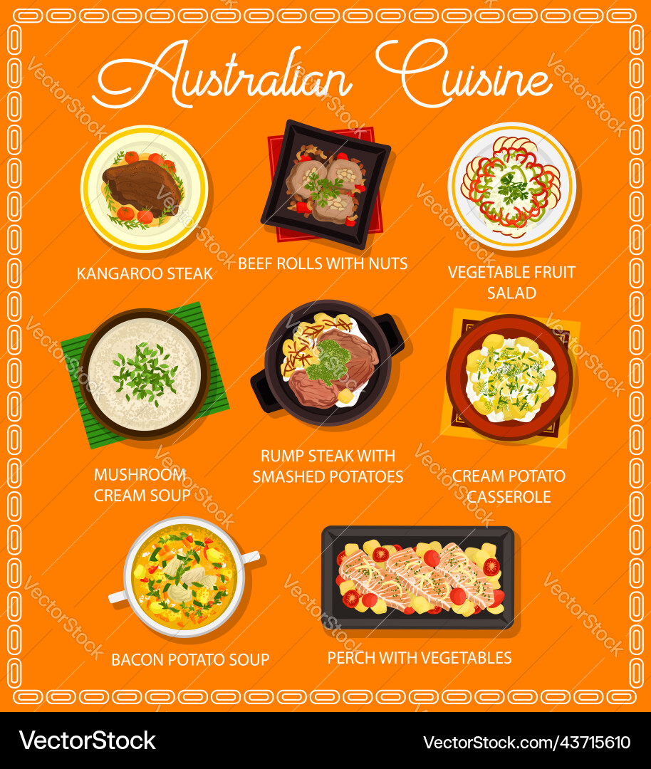 Australian cuisine restaurant menu with bbq meat Vector Image