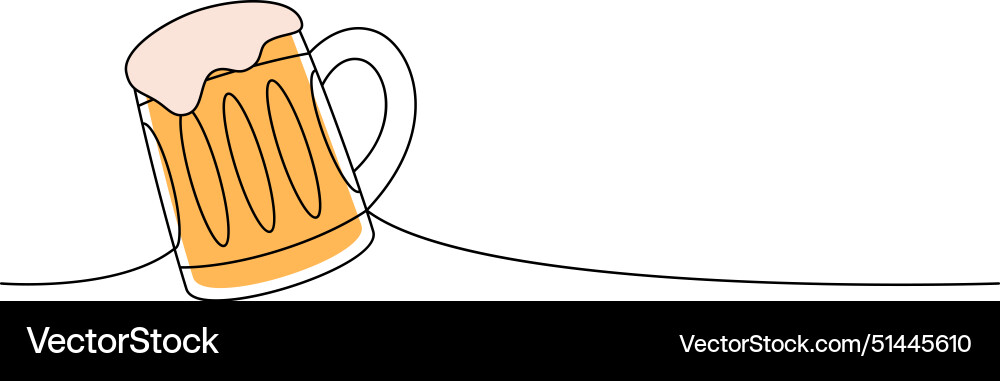 Beer mug one line colored continuous drawing Vector Image