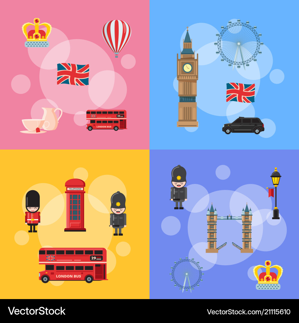 Cartoon london sights and objects concept Vector Image
