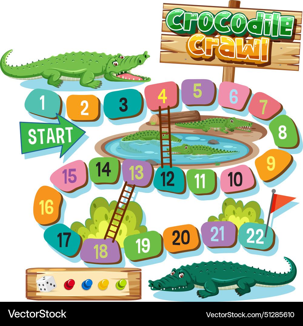 Colorful children board game with crocodile theme Vector Image