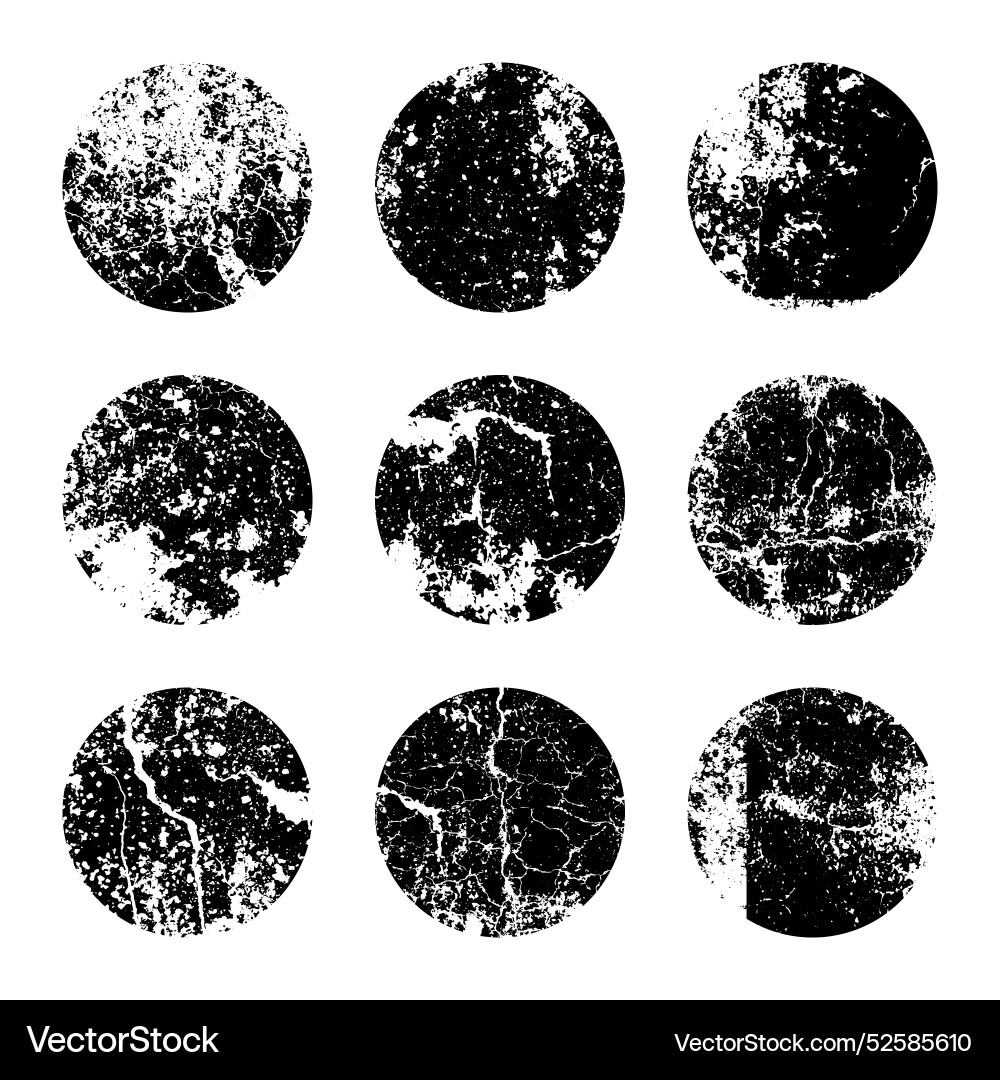 Grunge circles with stains and scratches circle Vector Image