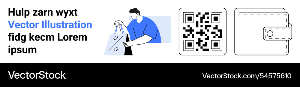 Person cleaning scanning qr code and wallet Vector Image