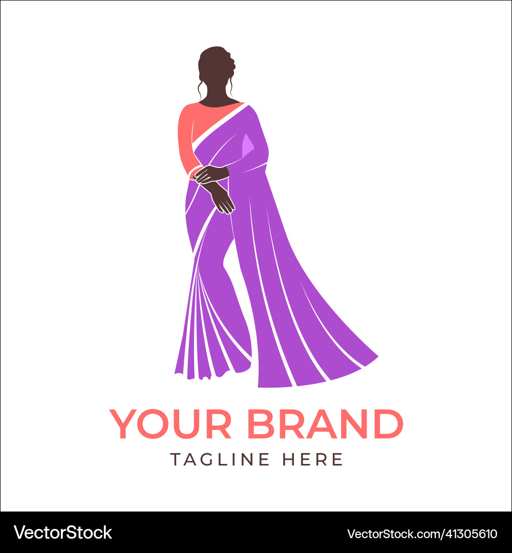 Saree logo with women figure modern design Vector Image