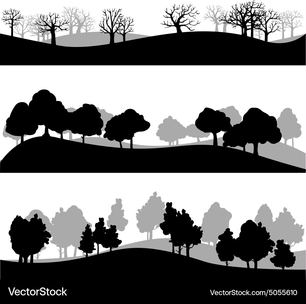 Set of different landscape with trees Royalty Free Vector