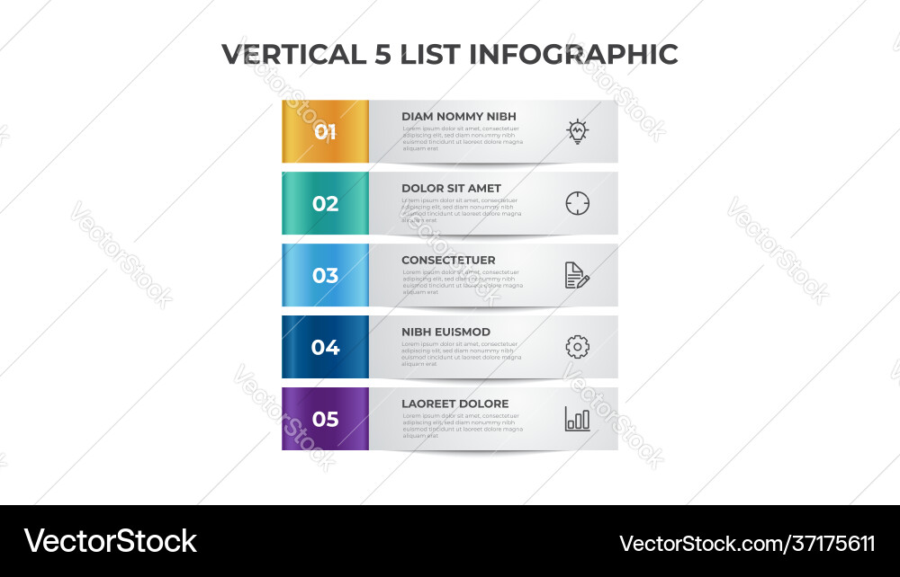 5 Punkte Schritte Blockliste Layout Diagramm Vektorbild