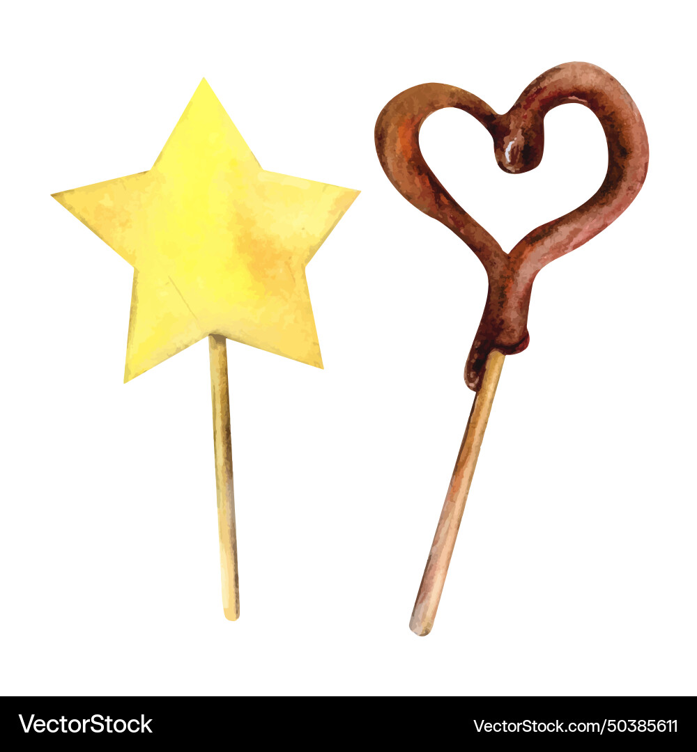 Candy star chocolate stick watercolor drawing set Vector Image