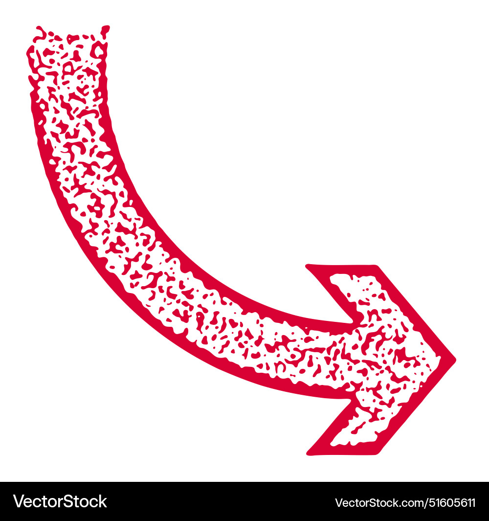 Red curved arrow pointing downward right Vector Image