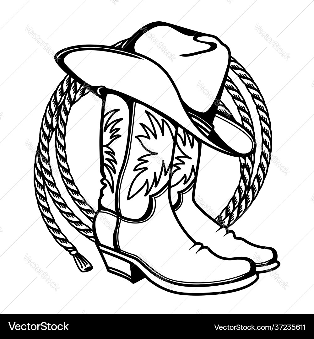 Western Cowboy Boots & Lasso Royalty Free Vector Image