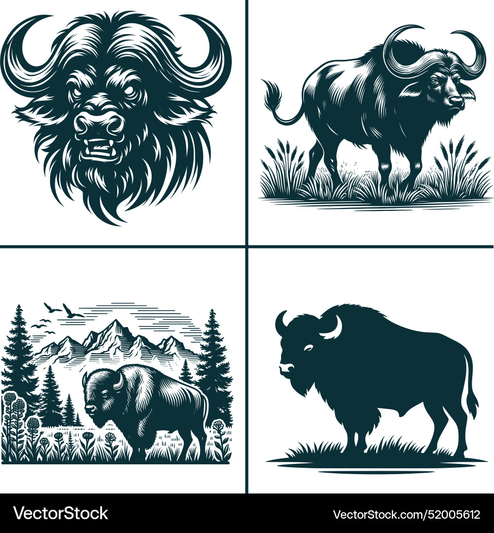Bison buffalo silhouette svg filesbuffalo Vector Image