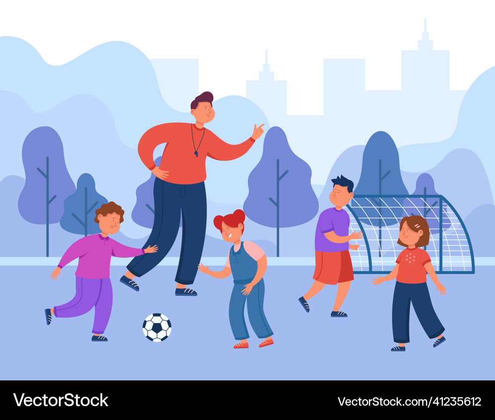 Cartoon soccer coach training class Royalty Free Vector