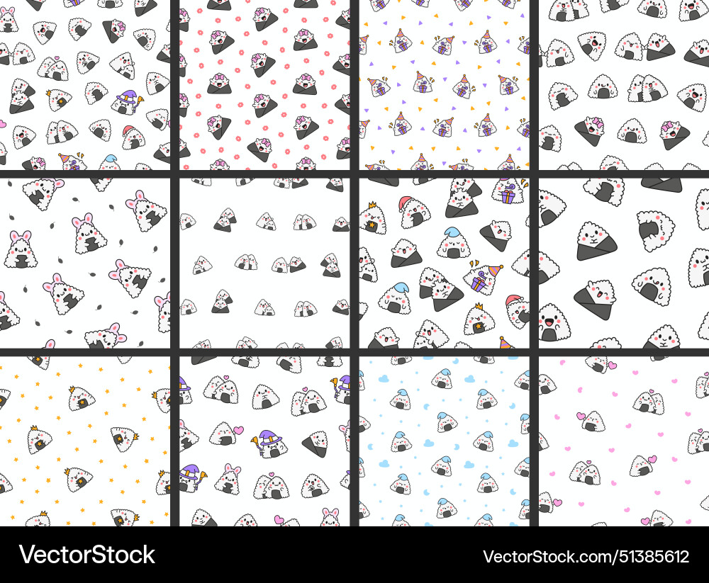 Cute kawaii onigiri seamless pattern funny sushi Vector Image
