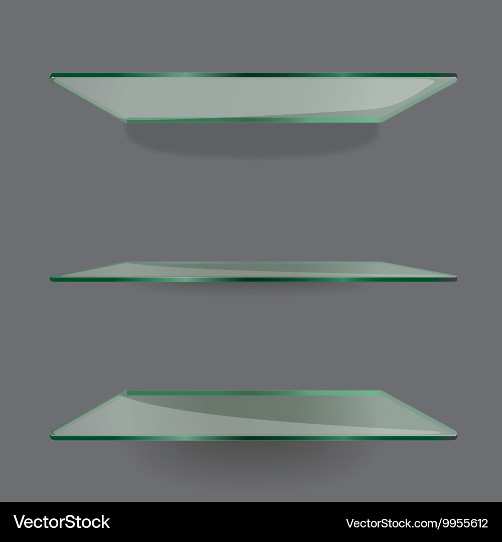 Realistic transparent glass shelves on light grey Vector Image