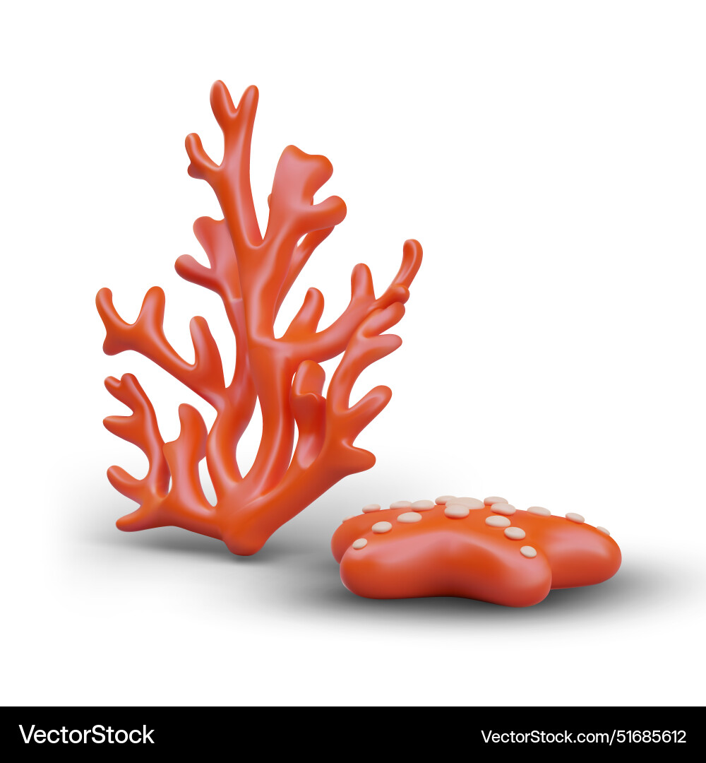 Red branch coral starfish 3d composition Vector Image