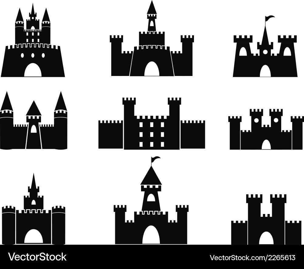 Black Castle Icons Collection Royalty Free Vector Image