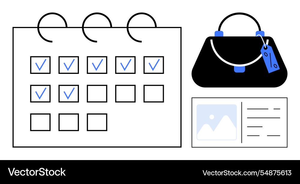 Calendar with checked boxes handbag tag Royalty Free Vector