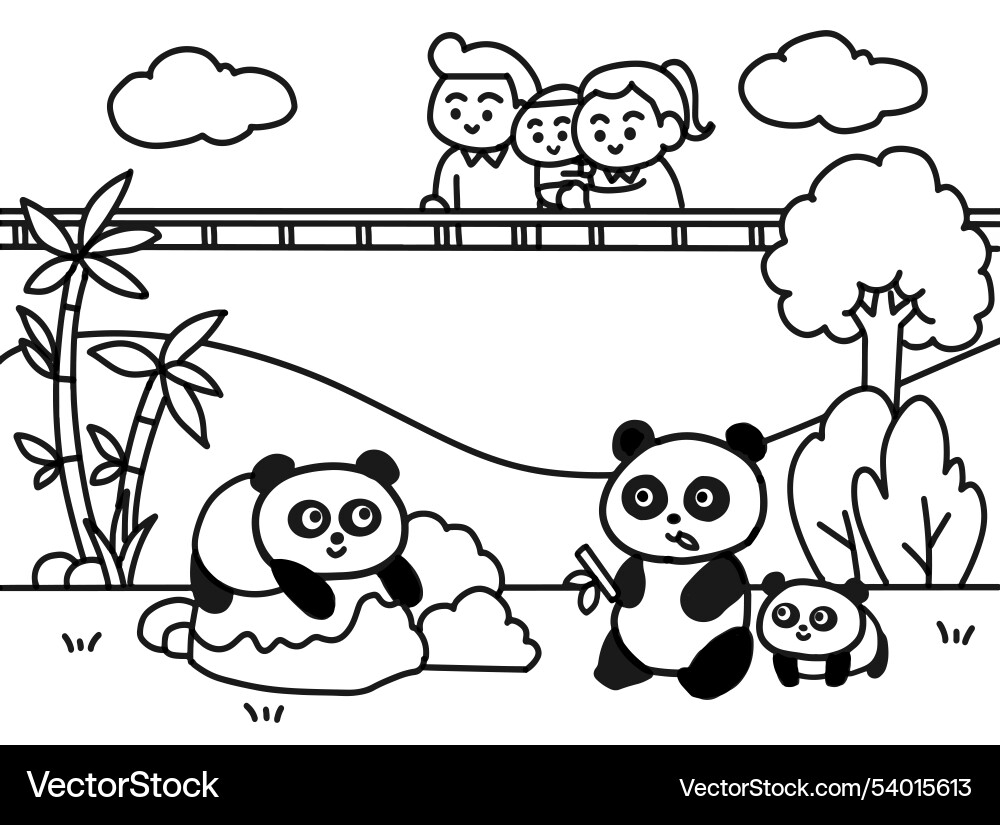 Panda zoo doodle coloring pages style Royalty Free Vector