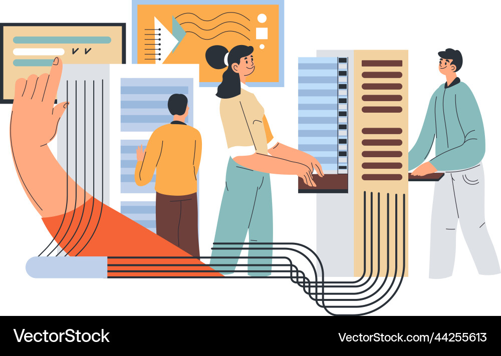 Team working on project in office connection Vector Image