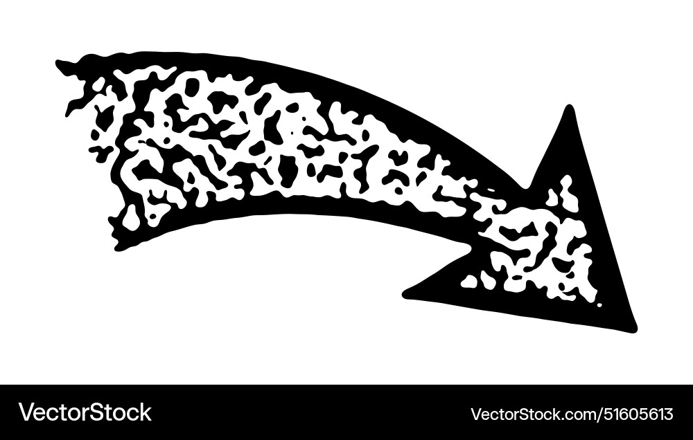 Textured black curved right arrow Royalty Free Vector Image