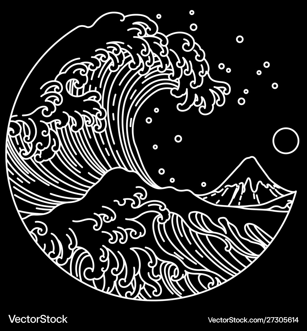 Big wave line art in round shape Royalty Free Vector Image
