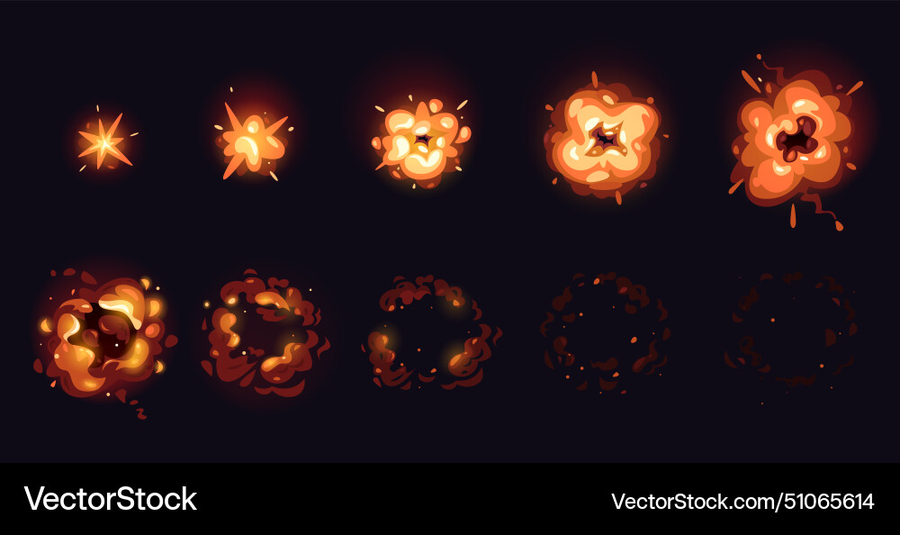 Explosion cartoon animation smoke and fire Vector Image