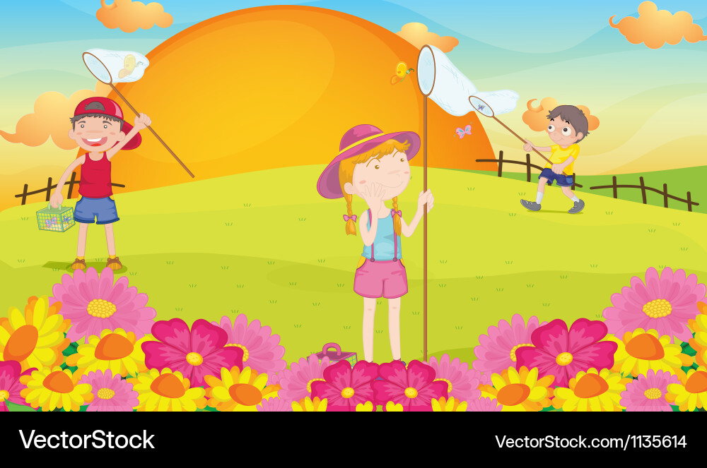 Kids and landscape Royalty Free Vector Image - VectorStock