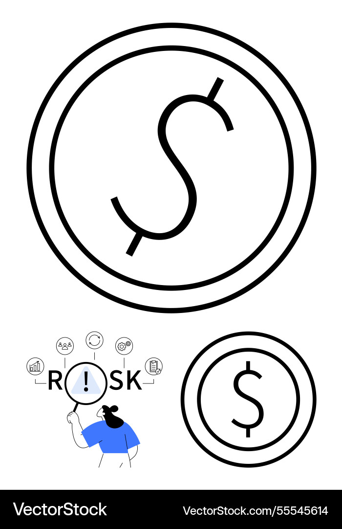Magnifying glass highlights risk with dollar Vector Image