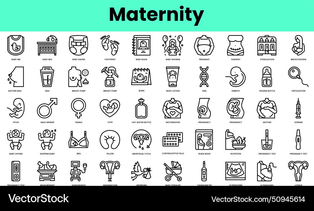 Set of maternity icons linear style icon bundle Vector Image