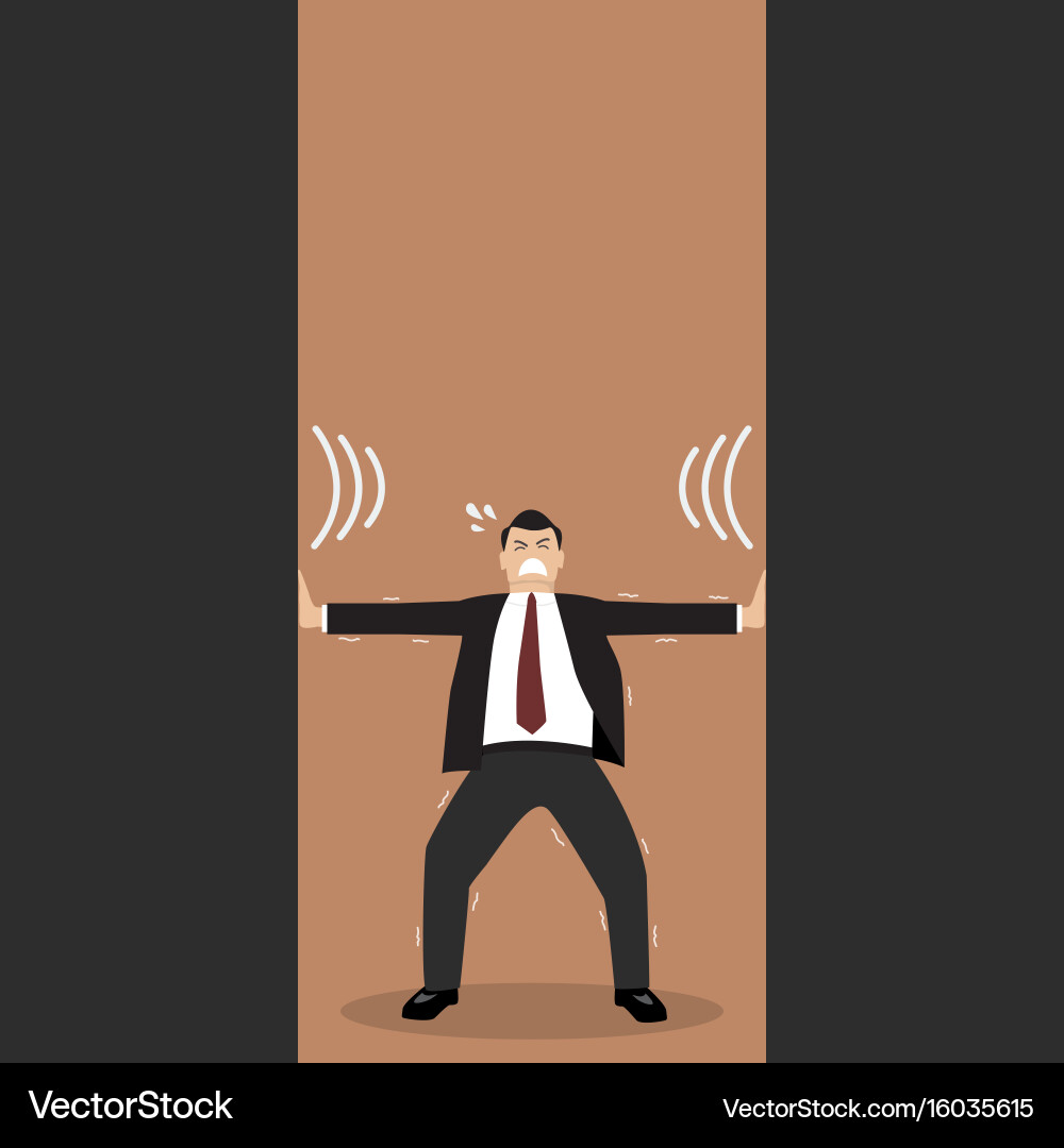 Businessman pushing against squeezing walls Vector Image