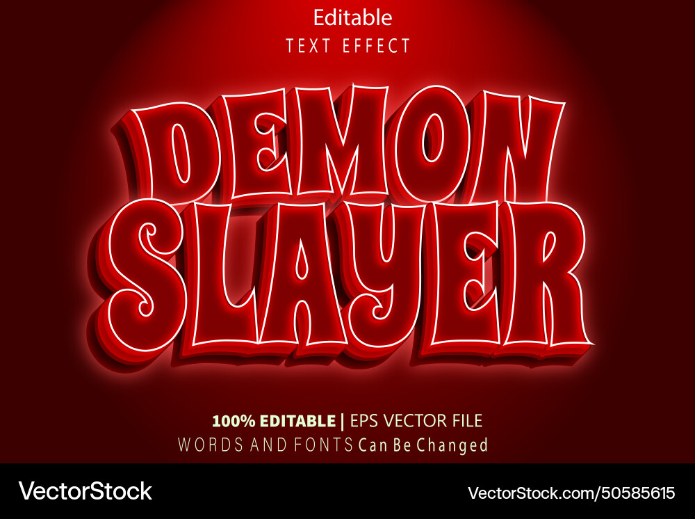 Demon slayer editable text effect emboss cartoon Vector Image