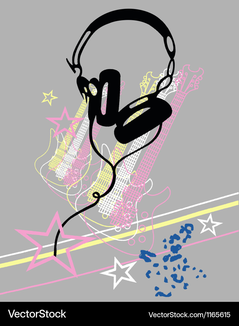 Headphone guitar music poster Royalty Free Vector Image