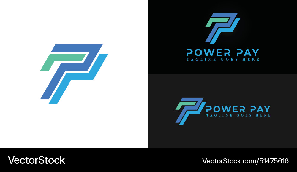 Abstract initial lines letter p or pp logo in blue