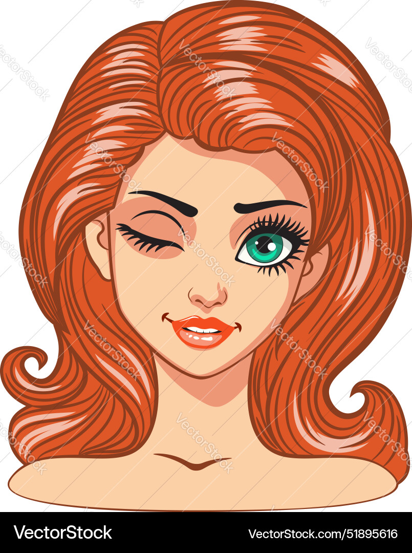 Cartoon ginger girl winking Royalty Free Vector Image