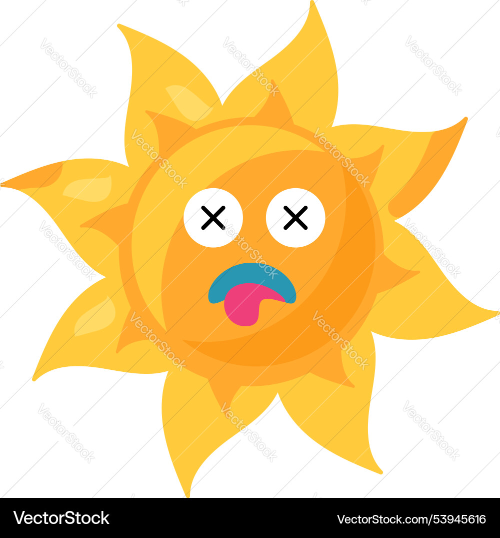 Dead exhausted tired emoji sun element Royalty Free Vector